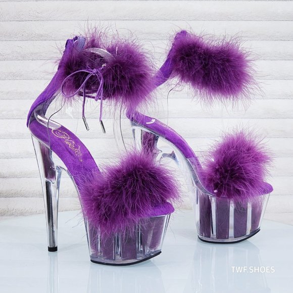Pleaser | Shoes | Passion Purple Furry Marabou Feather 7 High Heel ...